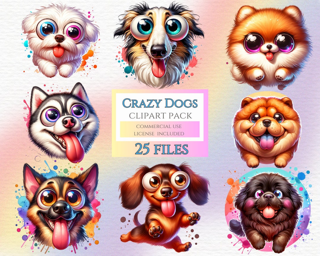 Crazy Dogs Clipart, Funny Dog Clipart, Cute Dog Clipart, Funny Animal ...