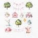 Watercolor Pink Cute Farm Clipart, Commercial Use, Watercolor Clipart ...