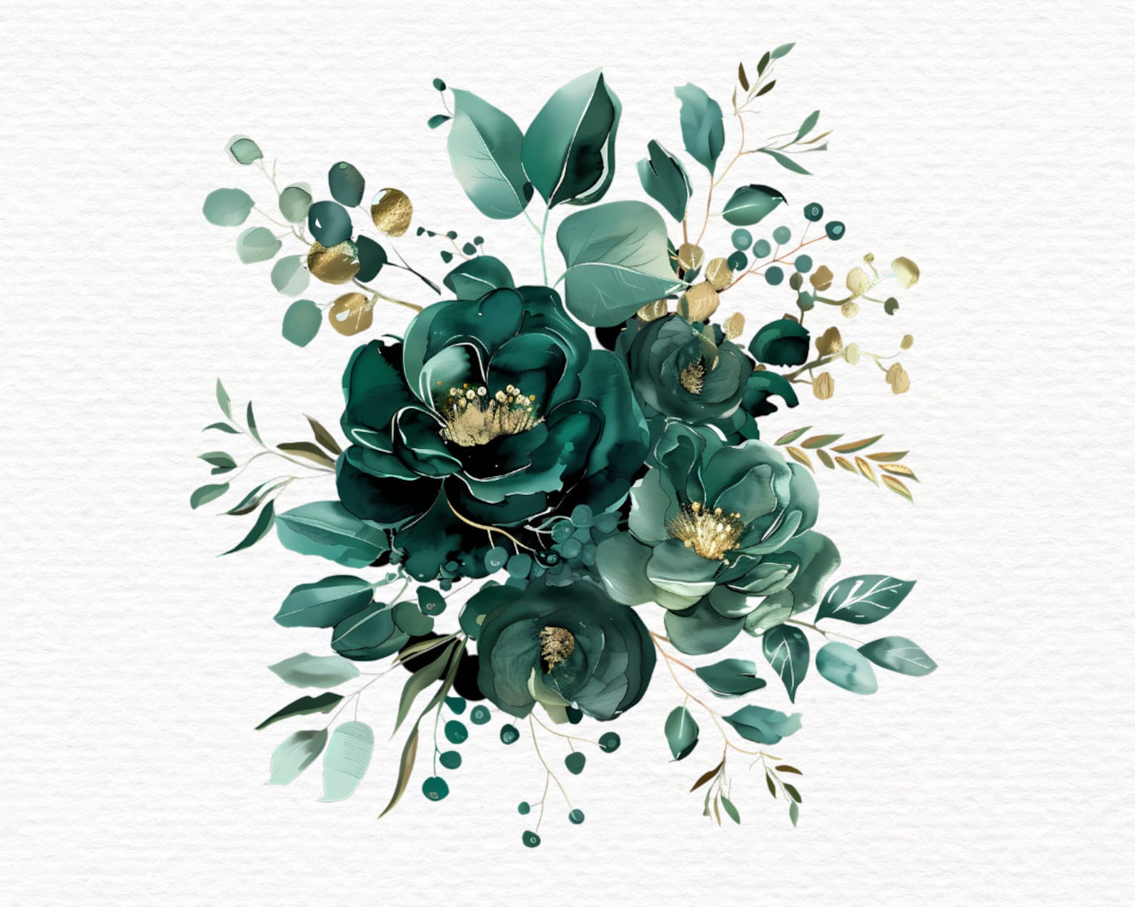 Emerald Green Flowers Clipart, Wedding Clipart, Watercolor Flowers ...