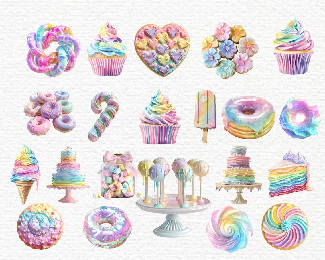Pastel Candy Clipart, Wonderland Clipart, Watercolor Clipart, Dessert ...