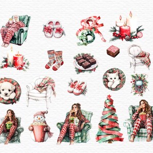 Christmas Movie Night Clipart, Watercolor Clipart, Pajama Night Art ...