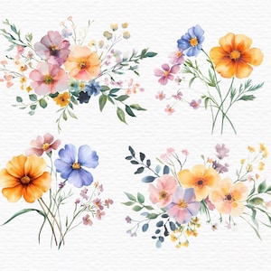 Watercolor Wild Flowers, Wild Flowers Clipart, Floral Clipart ...
