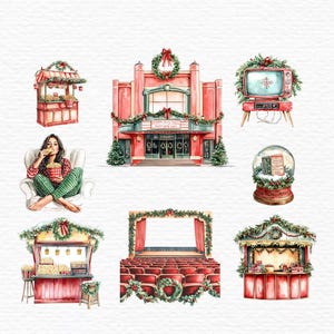 Christmas Movie Night Clipart, Watercolor Clipart, Pajama Night Art ...