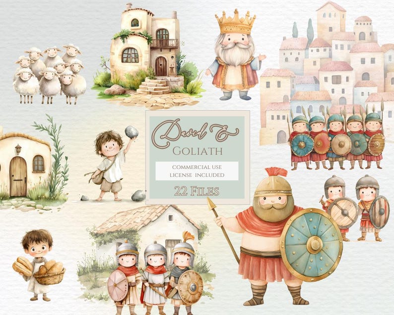 David and Goliath Clipart, Watercolor Bible, Kids Bible Story Clipar ...