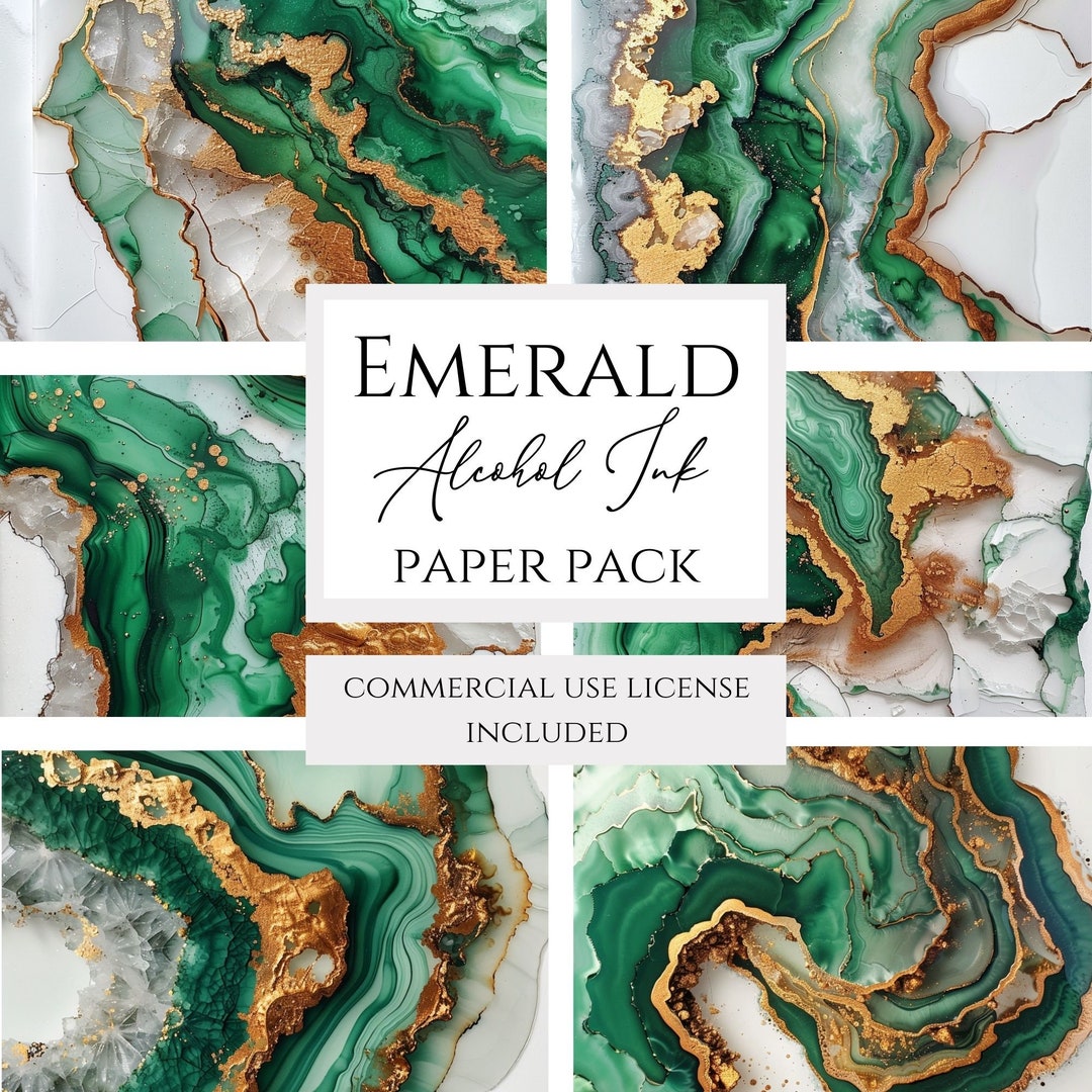 Emerald Alcohol Ink Texture Pack. Green and Gold Geode Graphics. - Etsy