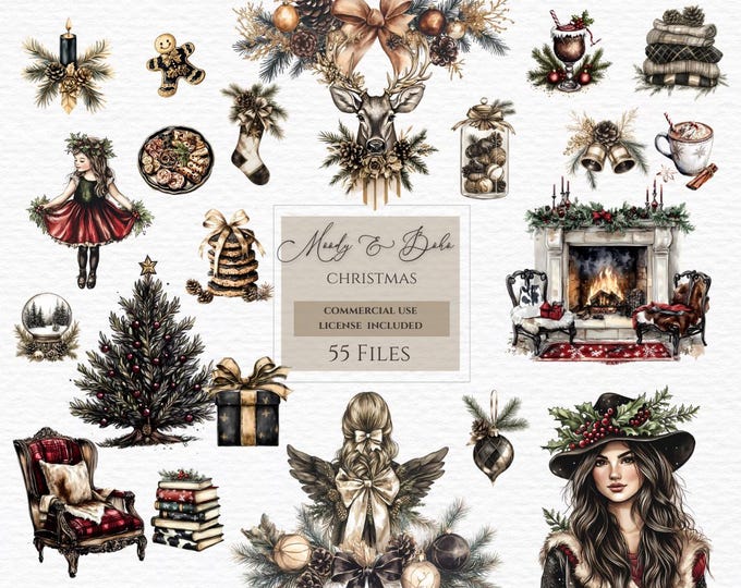 Moody Christmas Clipart Png Bundle, Moody Christmas Tree, Boho ...