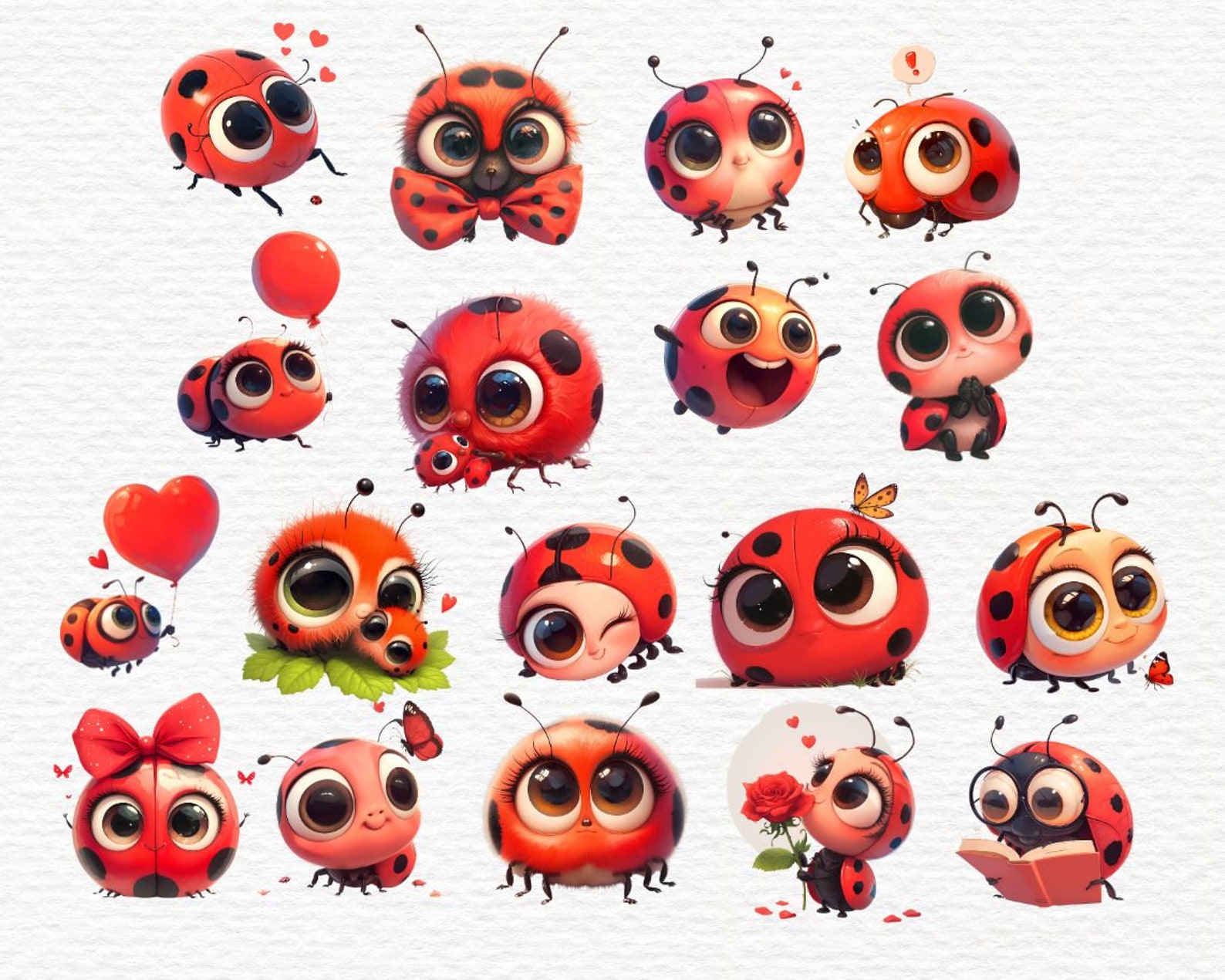 Watercolor Clipart Ladybugs and Hearts, Ladybug Png, Cute Ladybug ...