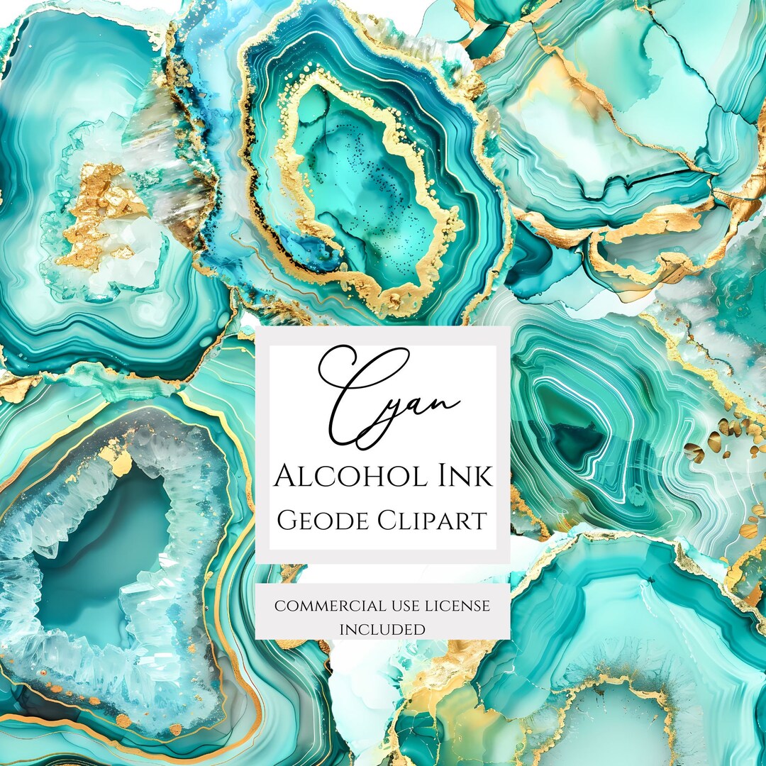 Cyan and Gold Alcohol Ink Png Clipart, Geode Transparent, Green and ...