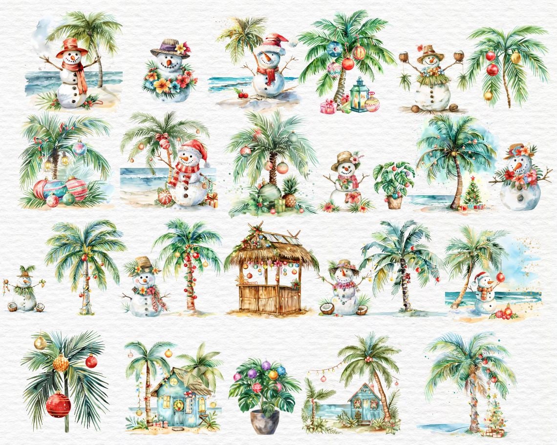 Tropical Christmas Watercolor Clipart. Learn More in Description Below ...