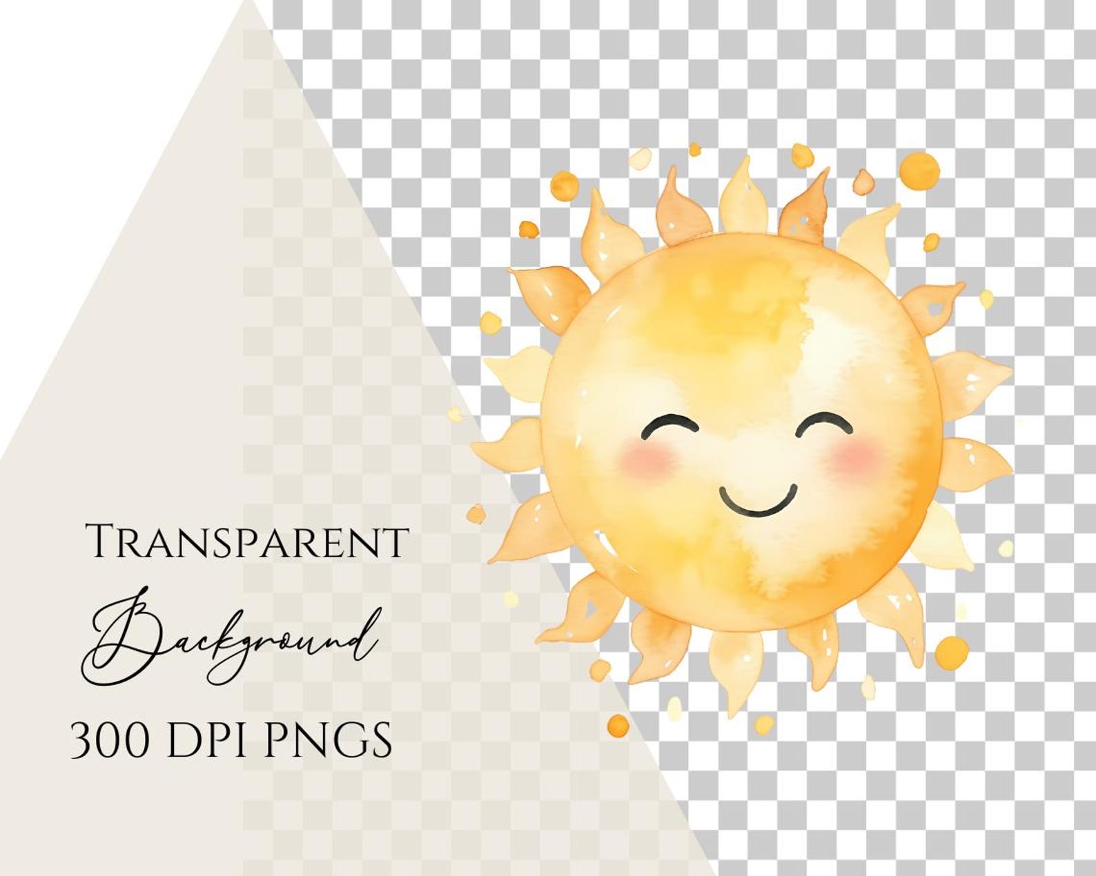 Cute Sun Clipart, Sun Clipart, Watercolor Sun PNG, Summer Clipart ...