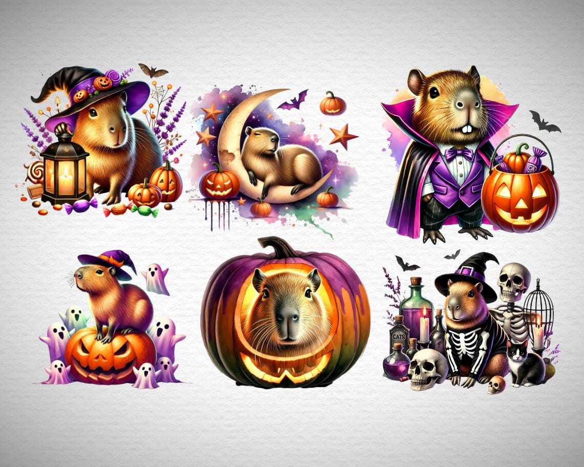 Capybara Halloween Clipart, Capybara Clipart Png, Capybara Bundle, Cute ...