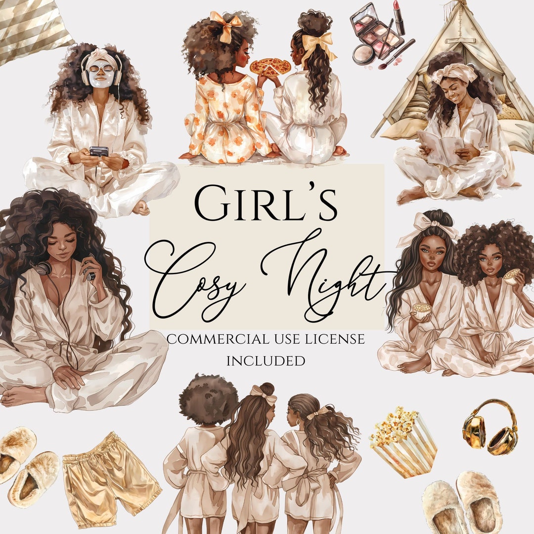 Girls Night Clipart Bundle, Watercolor Pngs in Pajama Party Theme ...