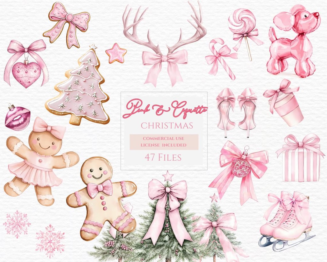 Pink Gingerbread Clipart, Coquette Christmas Tree Png, Watercolor ...
