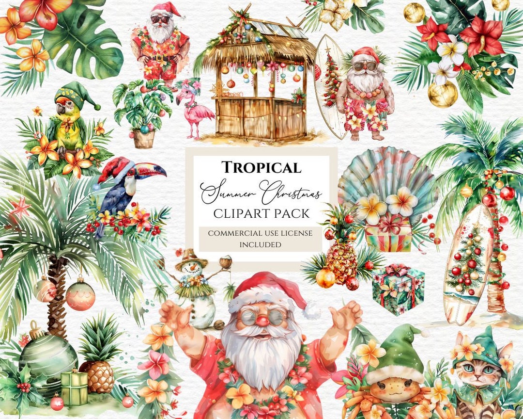 Tropical Christmas Watercolor Clipart. Learn More in Description Below ...