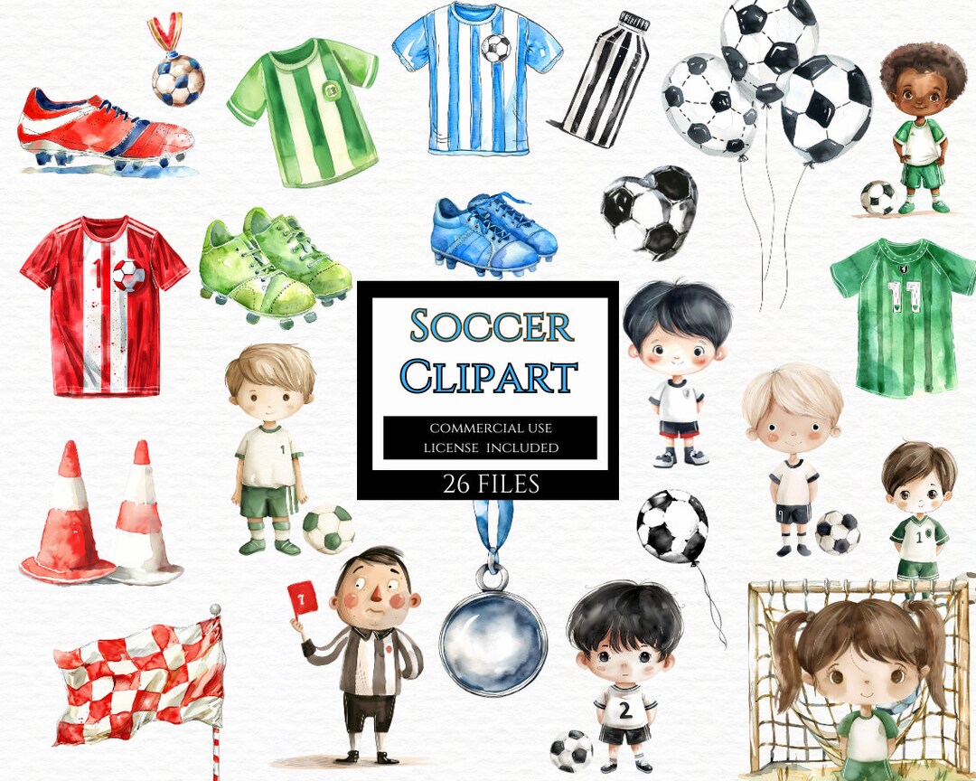 Watercolor Sports Clipart: Football & Soccer Jerseys (PNG Digital ...