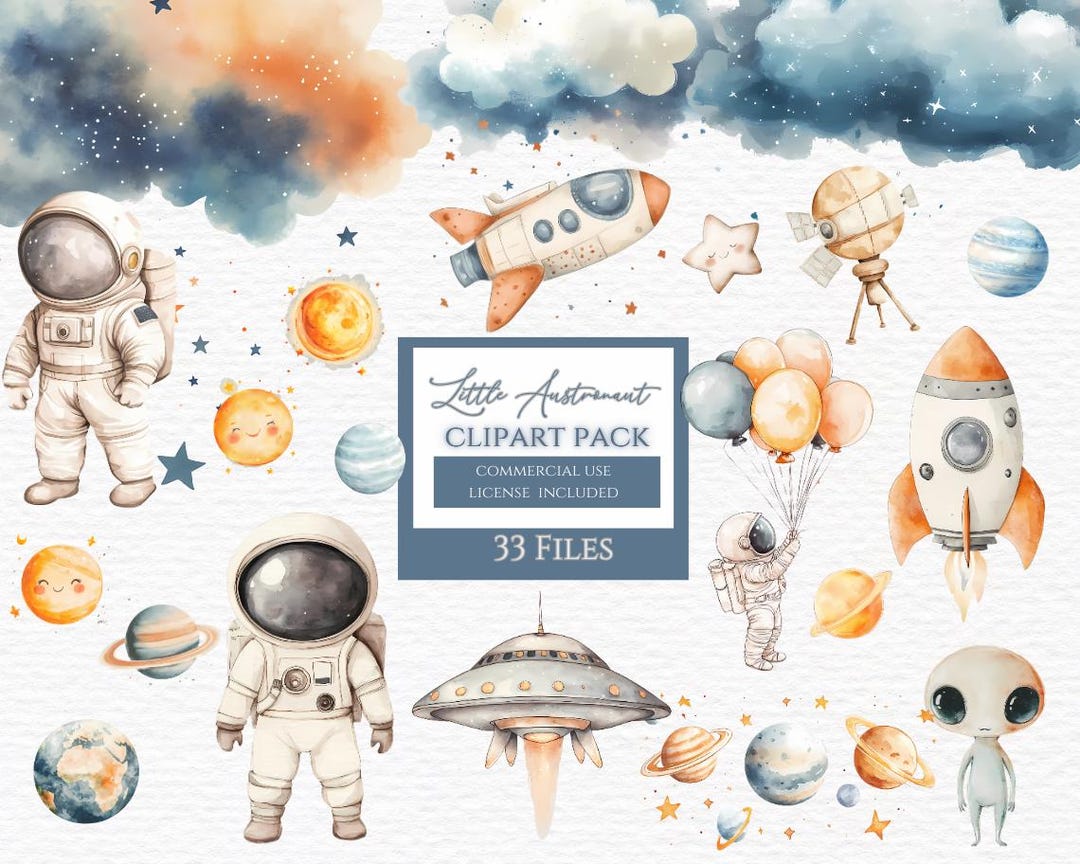 Watercolor Space Clipart Bundle Astronaut Rocket Png, Astronaut Clipart ...