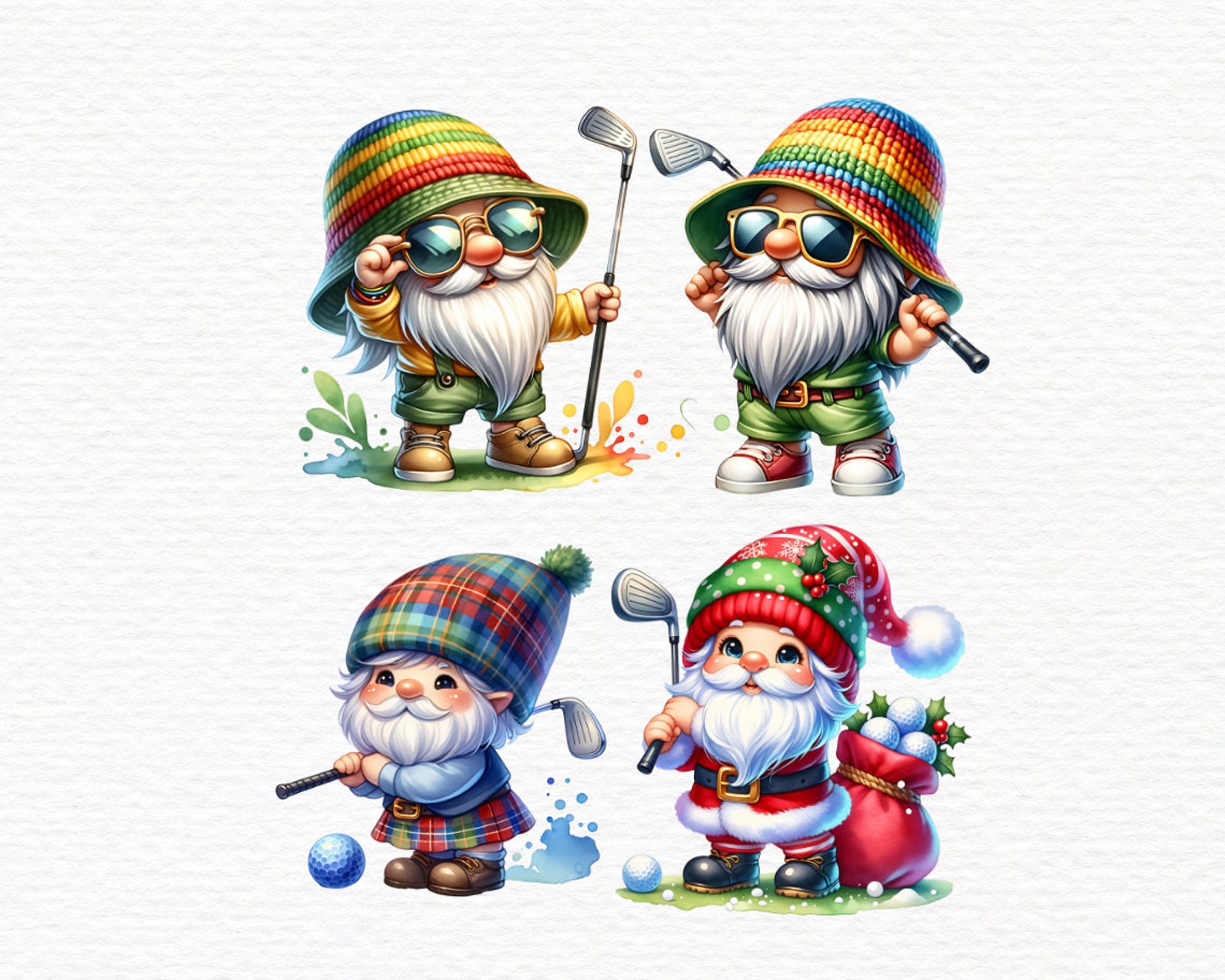 Golfing Gnomes Clipart, Golf Gnomes Clipart, Gnome PNG, Kids Gnome Art ...
