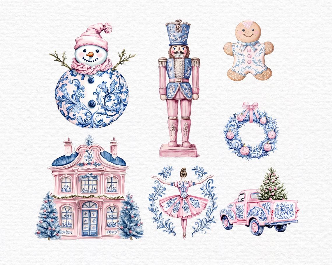 Christmas Toile Clipart, Christmas PNG, Watercolor Christmas ...