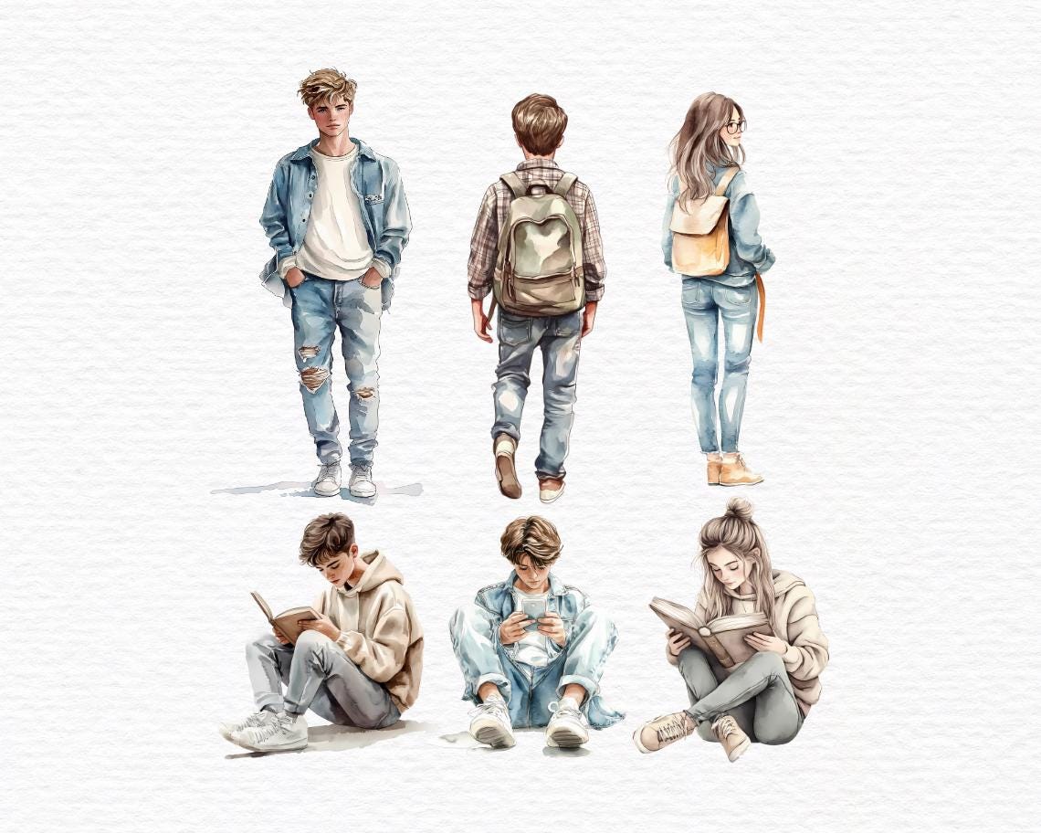 Teenage Boy Clipart, Teenagers Png, Denim Fashion Png, Commercial Use ...