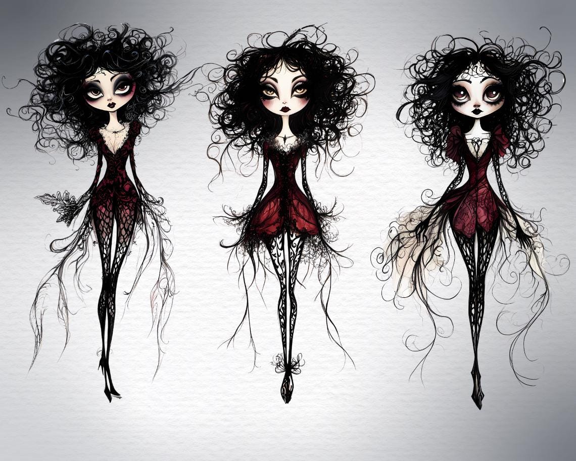 Peculiar Girls Clipart, Gothic Fairy Clipart, Gothic Doll Clipart, Dark ...