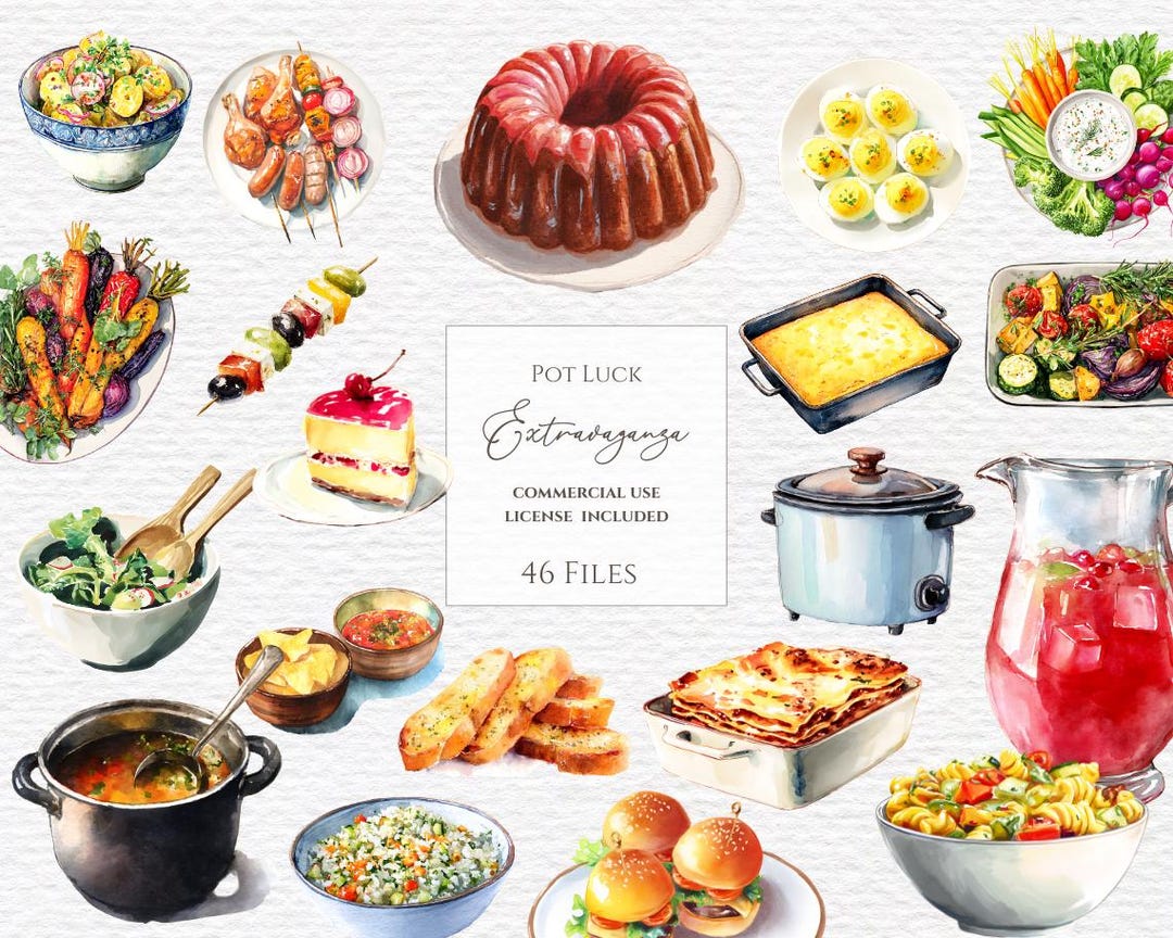 Potluck Clipart, Bundt Cake Clipart, Christmas Menu Watercolor Clipart ...