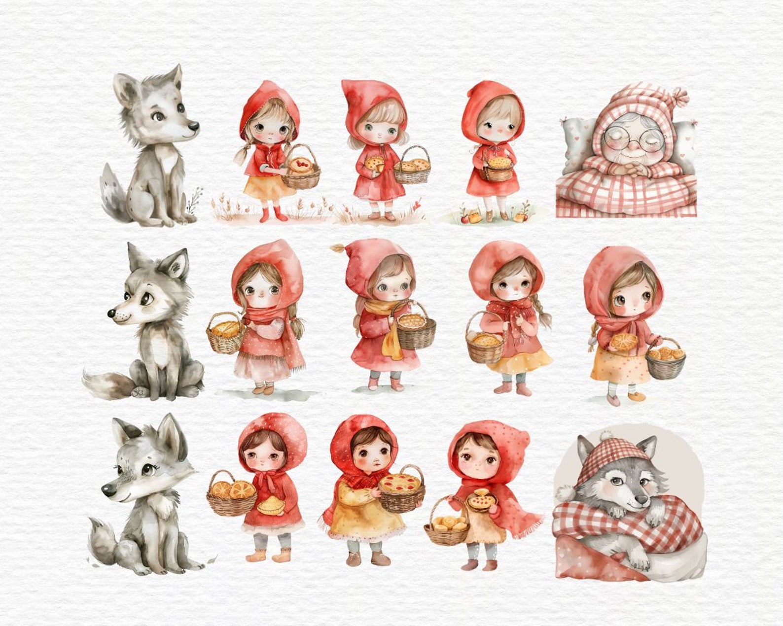 Little Red Riding Hood Watercolor Clipart, Woodland Clipart, Baby ...