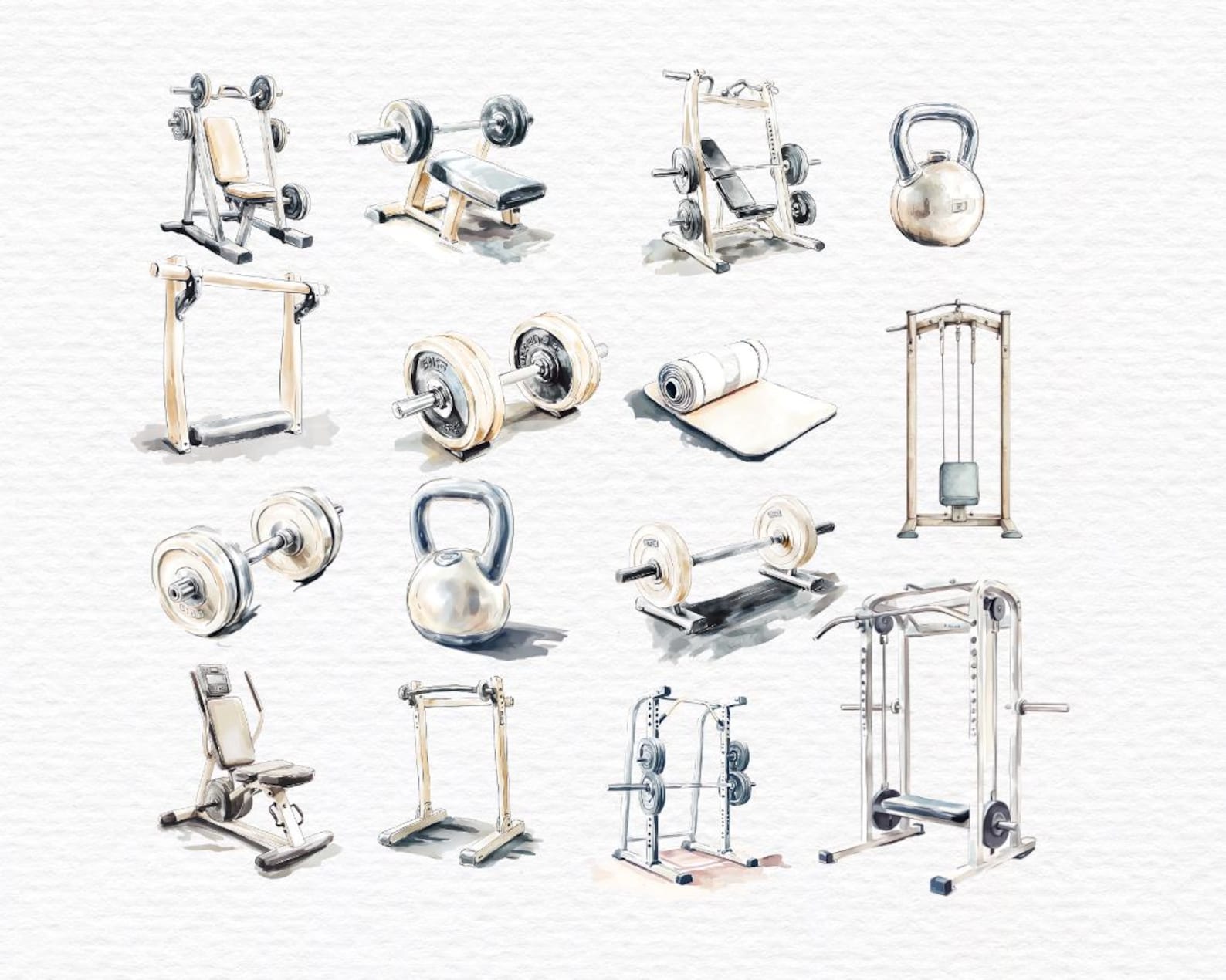 Watercolor Clipart, Gym Fitness, Equipment Gym, Workout Decals, Gym Png ...