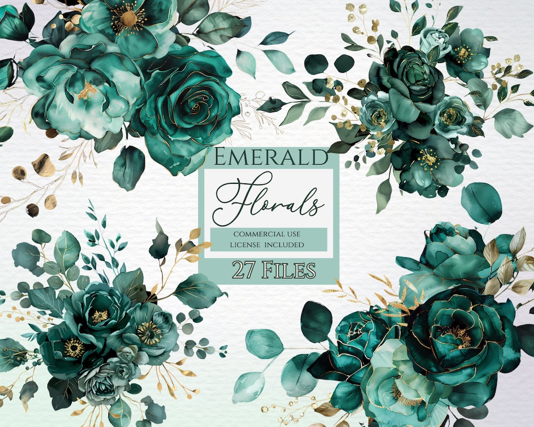 Emerald Green Flowers Clipart, Wedding Clipart, Watercolor Flowers ...