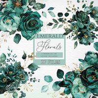 Emerald Green and Gold Flower Clipart, Watercolor Floral Designs, Rose ...