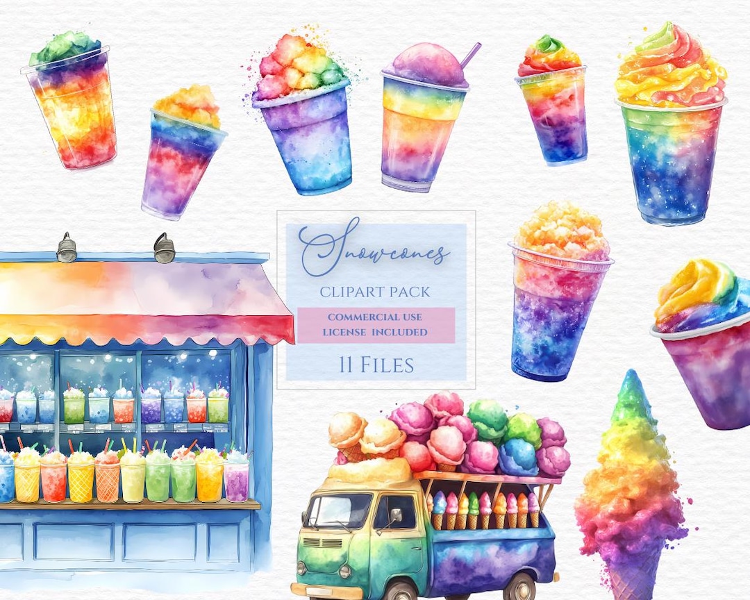 Snowcone Clipart, Watercolour Drawings, Snow Cone Clipart, Digital ...