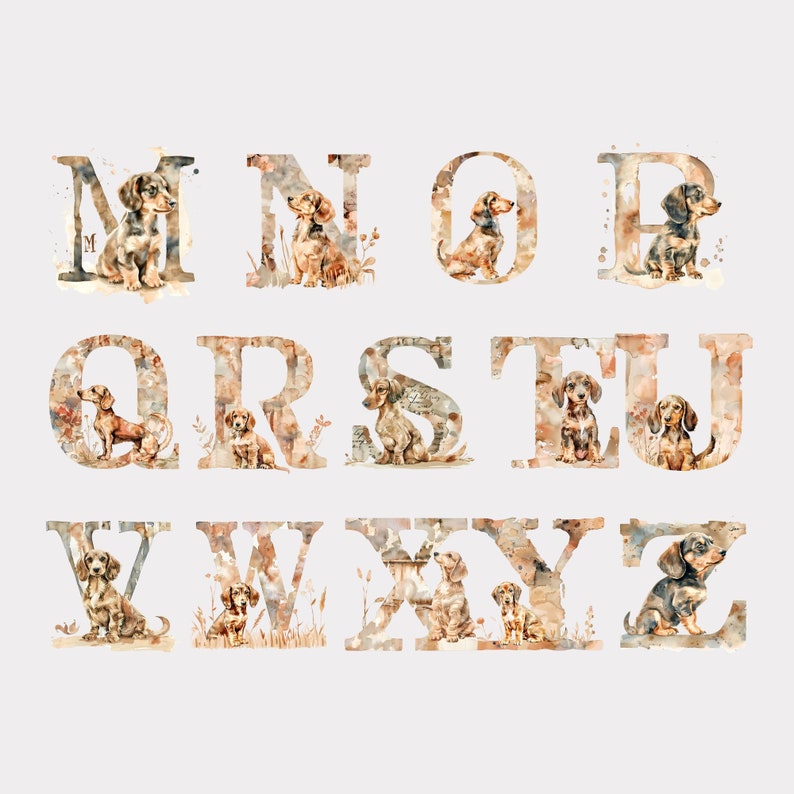 Dachshund Alphabet Png. Cute Puppy Dachshund Dog Clipart. - Etsy