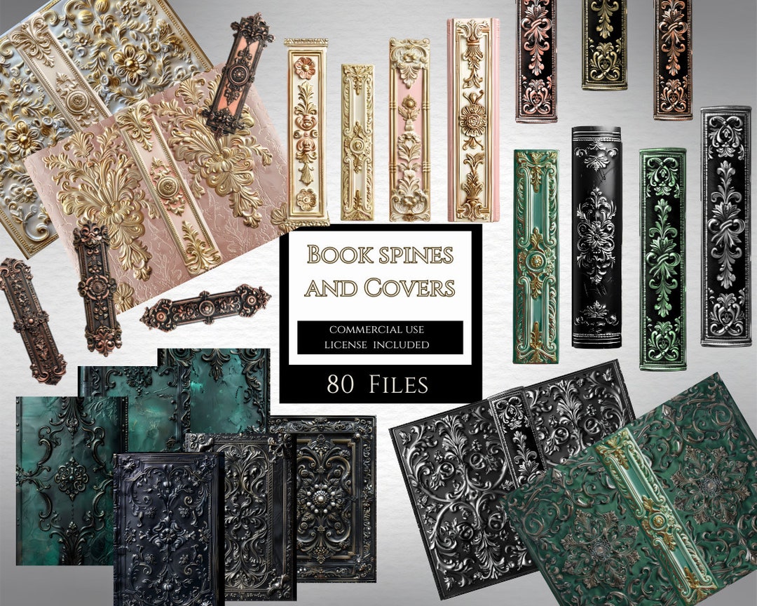 Clipart of Book Spines, Printable Book Cover, Grimoire Tome Fronts ...