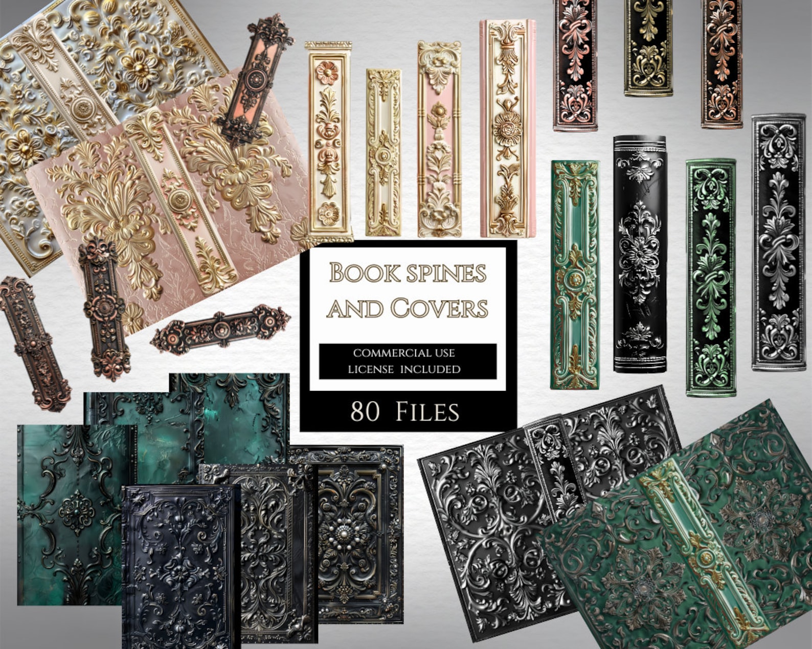 Clipart of Book Spines, Printable Book Cover, Grimoire Tome Fronts ...