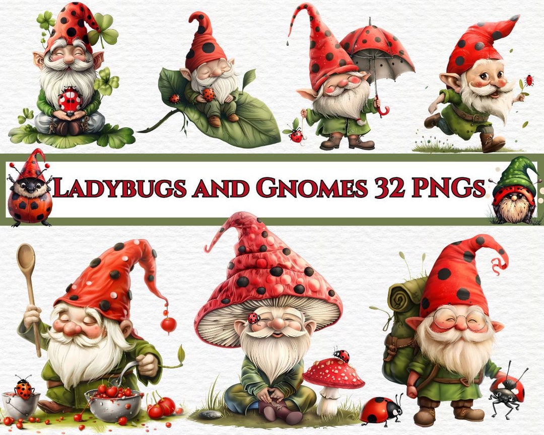 Ladybug Gnome Clipart Bundle. Learn More in Description Below. - Etsy