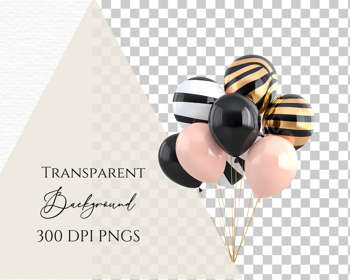 Black and Gold Balloon Clipart, White and Gold Party, Blush and Gold ...
