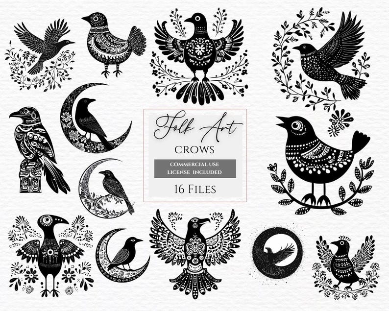 Folk Art Crow Png, Scandinavian, Silhouettes, Nordic Folk Art, Crow ...