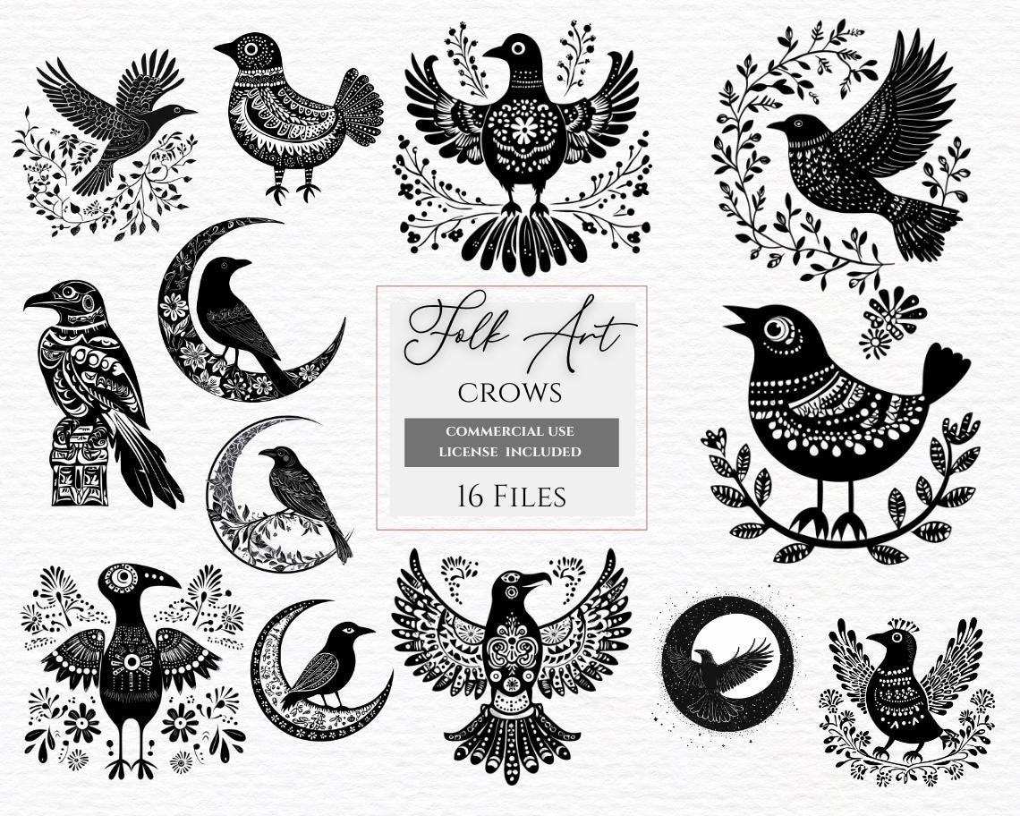 Folk Art Crow Png, Scandinavian, Silhouettes, Nordic Folk Art, Crow ...