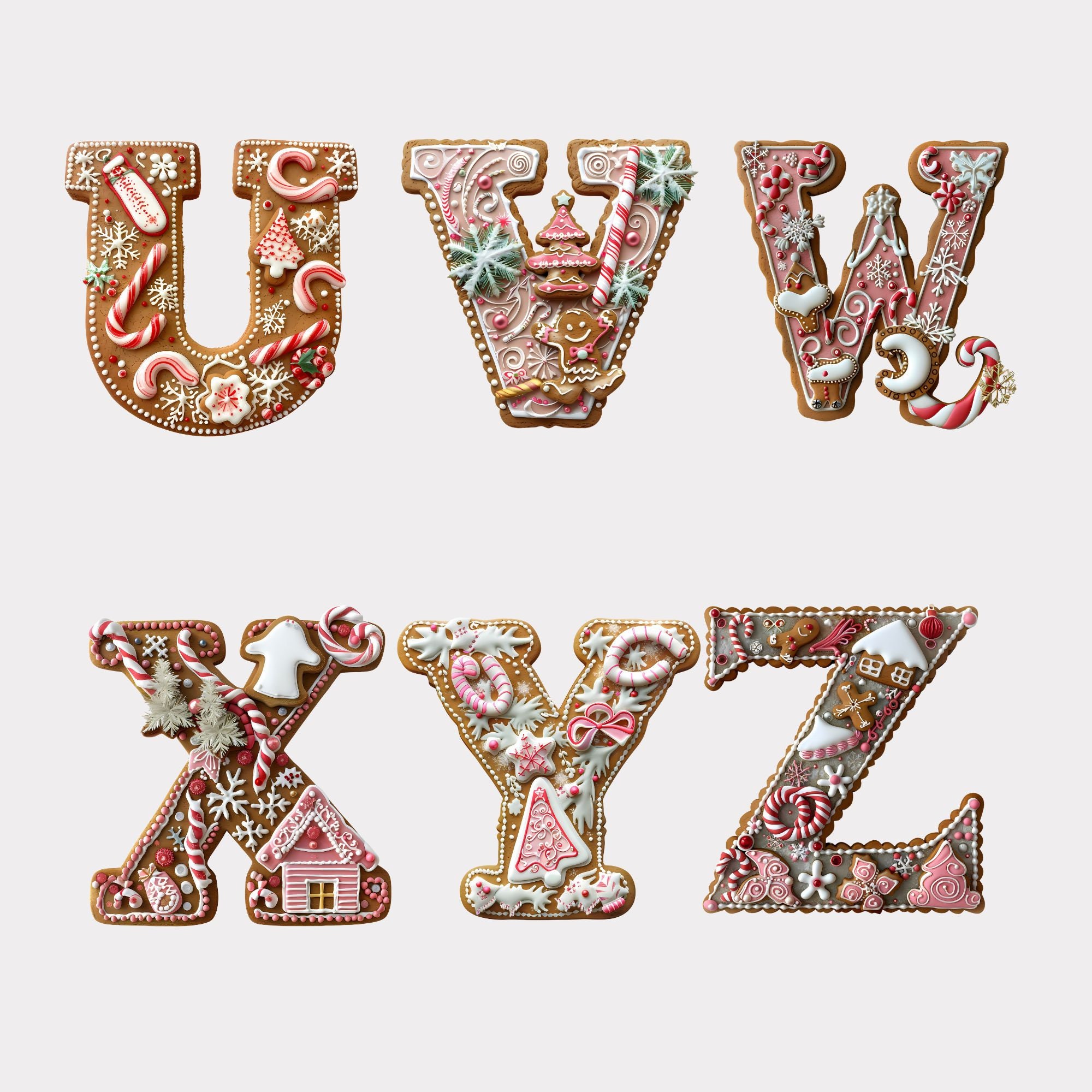 Watercolor Pink Gingerbread Cookies Alphabet Clipart, 26 High Quality ...