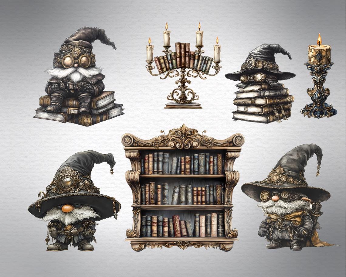 Watercolor Gothic Gnome Clipart: Dark Academia PNG (digital Download ...