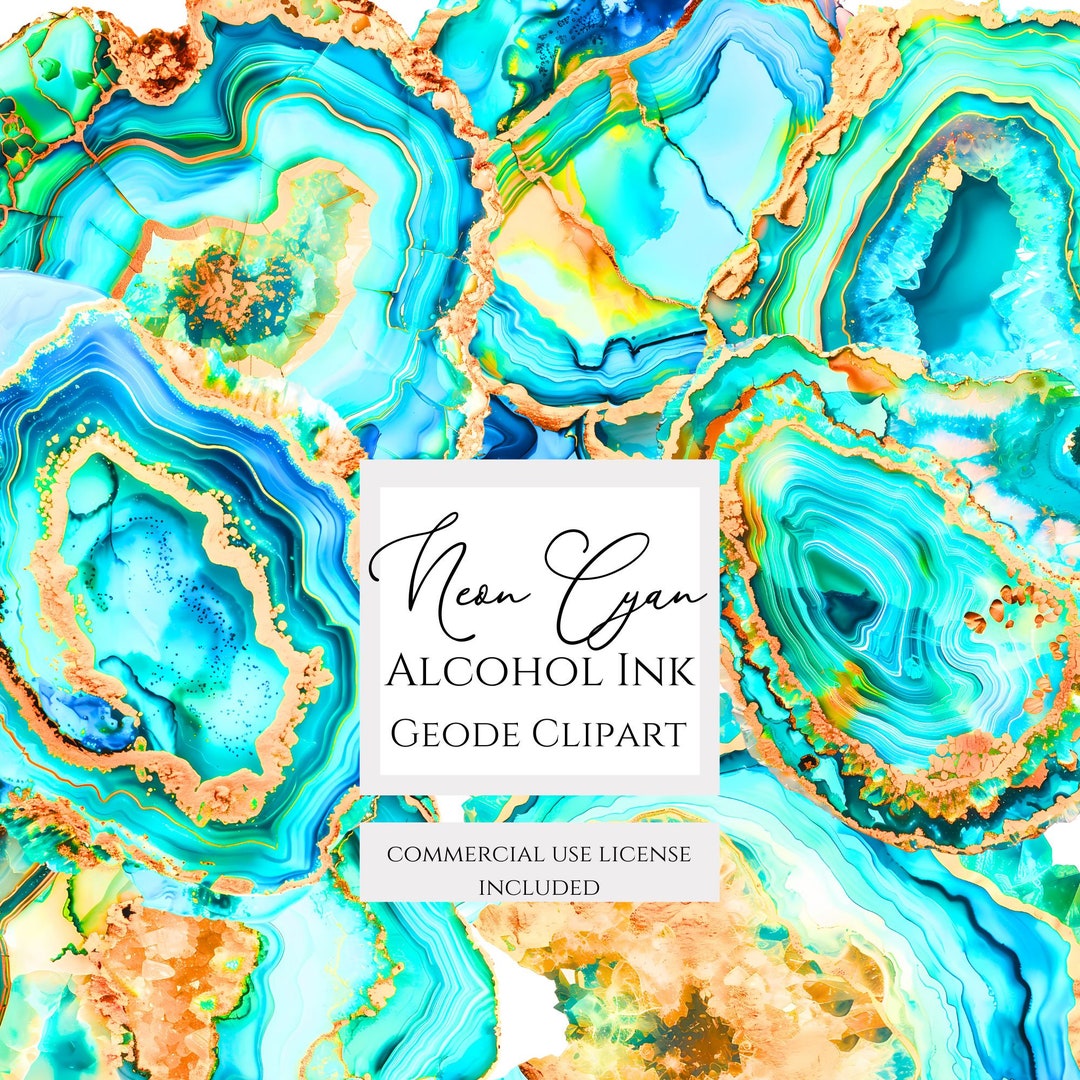 Cyan and Gold Alcohol Ink Png Clipart, Geode Transparent, Green and ...