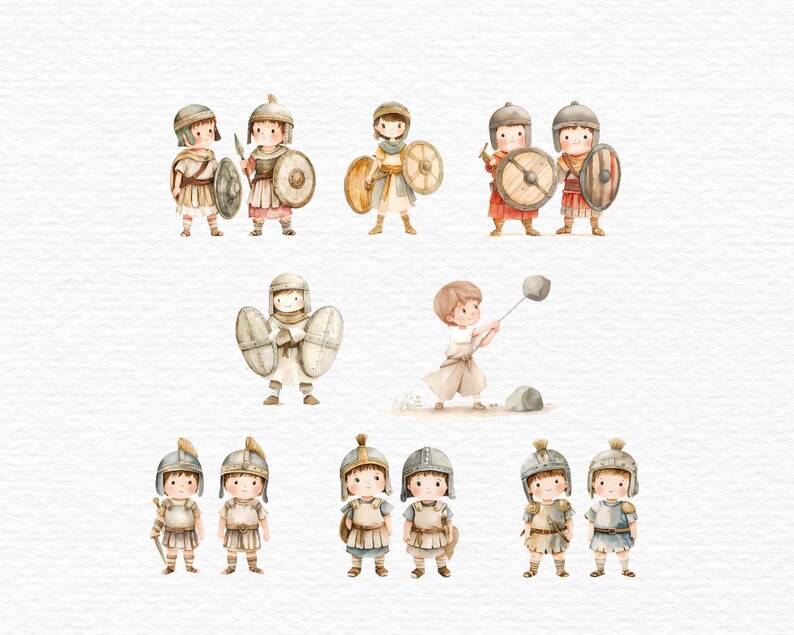 David and Goliath Clipart, Watercolor Bible, Kids Bible Story Clipar ...