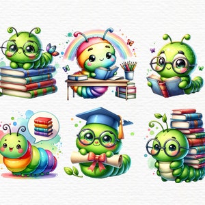Watercolor Caterpillar Clipart, Book Worm Clipart, Teacher Clipart ...