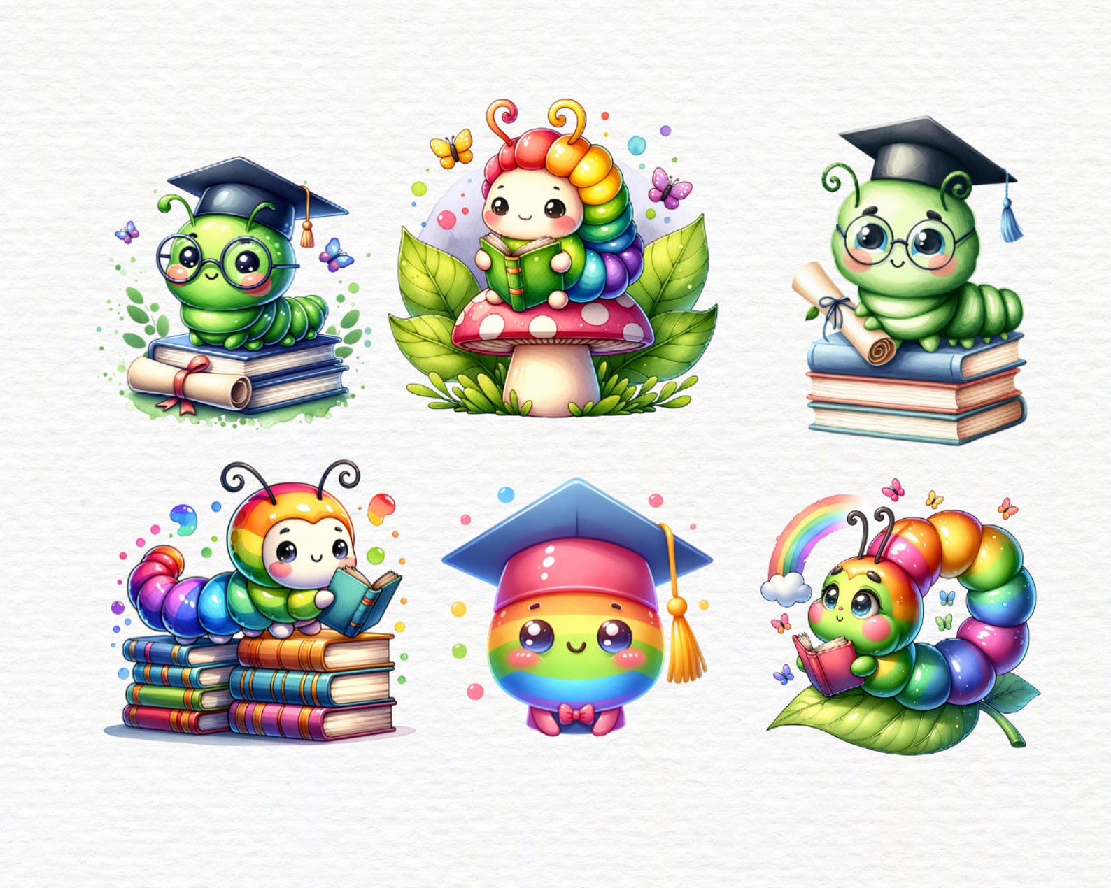 Watercolor Caterpillar Clipart, Book Worm Clipart, Teacher Clipart ...