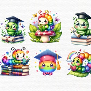 Watercolor Caterpillar Clipart, Book Worm Clipart, Teacher Clipart ...
