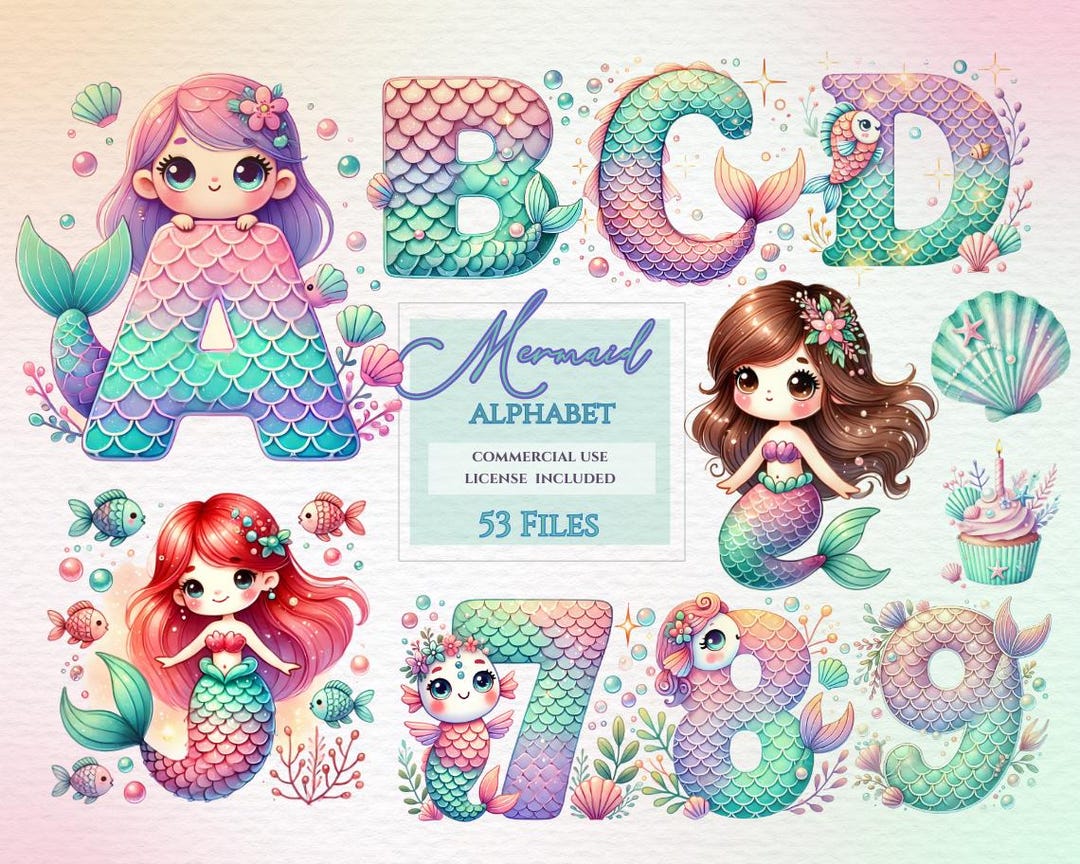 Under the Sea Clipart Letters, Mermaid Alphabet, Mermaid Png, Mermaid ...