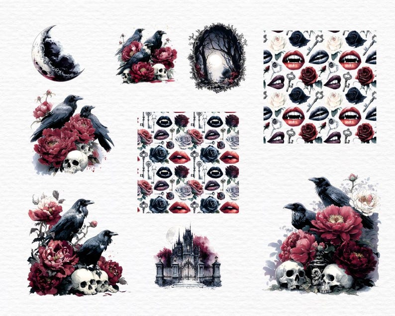 Victorian Vampire Digital Halloween Clipart Bundle, Ephemera Png ...