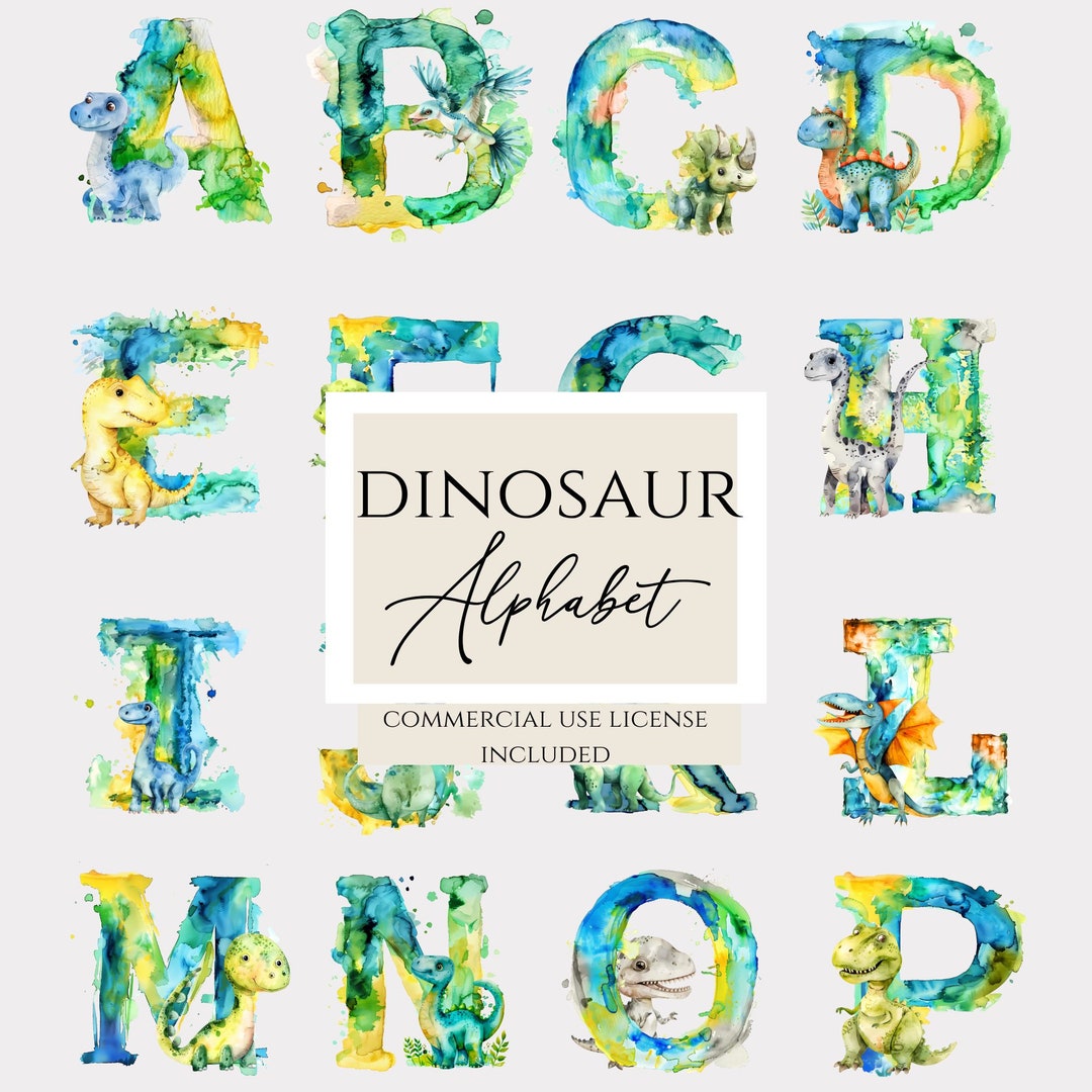 Dino Alphabet Clipart, Dinosaur Kids Alphabet, Sublimation Monogram ...