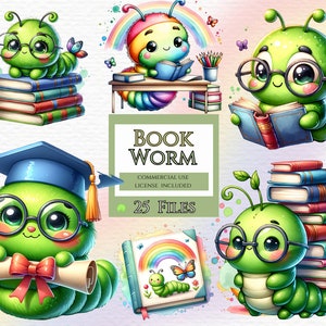 Watercolor Caterpillar Clipart, Book Worm Clipart, Teacher Clipart ...