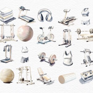 Watercolor Clipart, Gym Fitness, Equipment Gym, Workout Decals, Gym Png ...