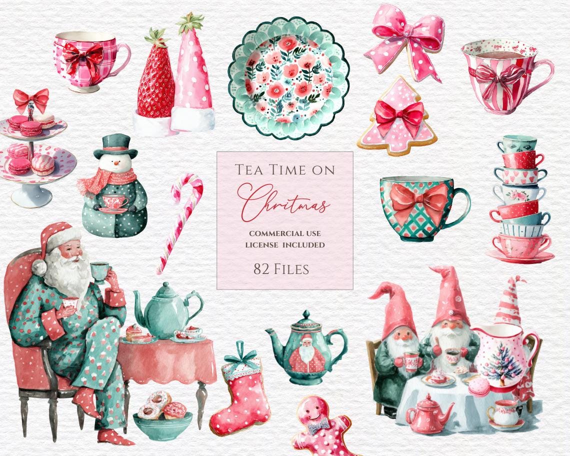 Christmas Tea Cups Clipart Watercolor Pink Christmas Png, Coquette Cups ...